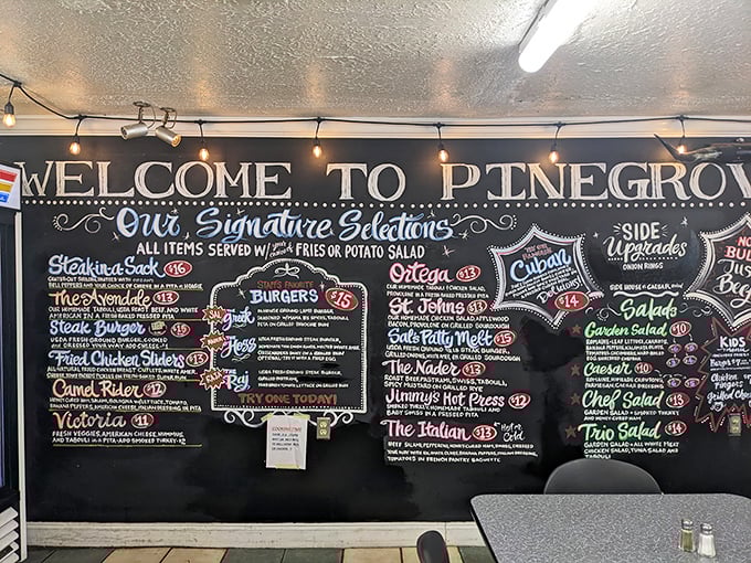 This chalkboard menu isn't just a list—it's a roadmap to happiness. Each handwritten item represents a potential life-changing food experience.
