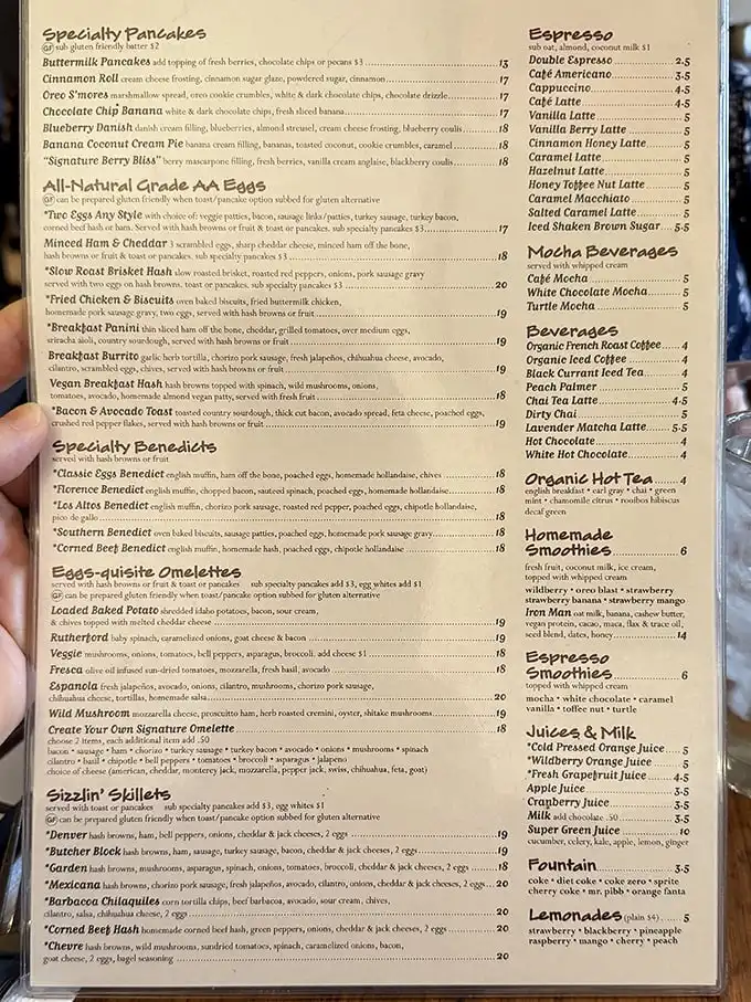 This menu isn't just extensive – it's a novel with chapters dedicated to every breakfast dream you've ever had. Decision paralysis has never been so delicious.