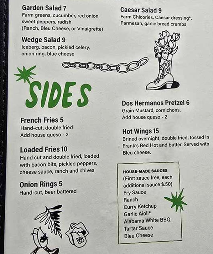 A menu that doesn't need novels of description—just honest food with playful illustrations that tell you everything you need to know about this place's personality.