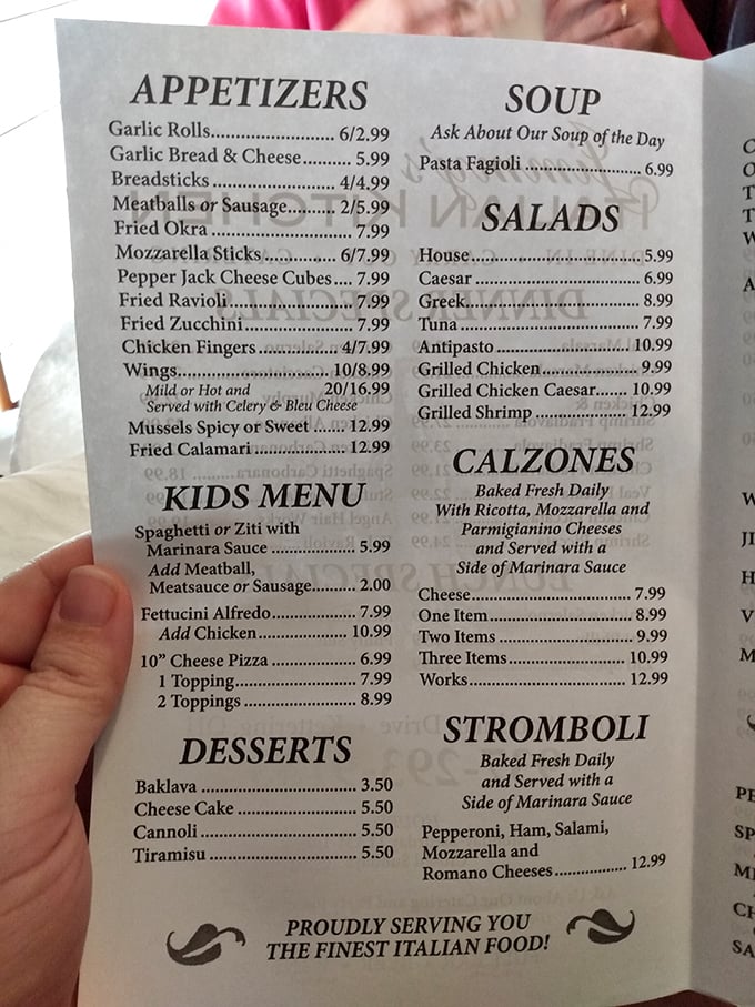 A menu that reads like an Italian-American greatest hits album. No molecular gastronomy here, just the classics done right.