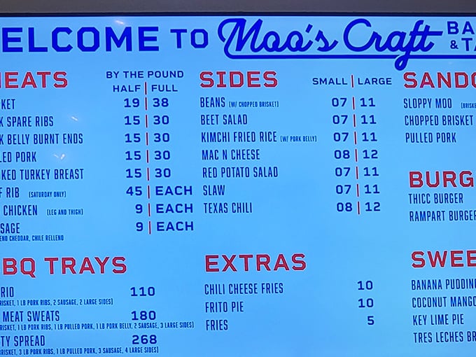 This menu reads like a love letter to authentic American barbecue, with options for every craving.