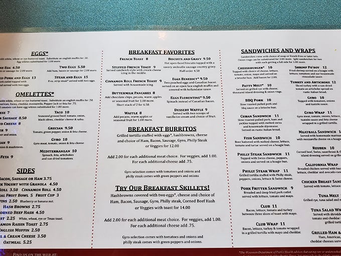 A menu that doesn't need fancy fonts or pretentious descriptions – just honest food that makes decision-making the hardest part of your morning.