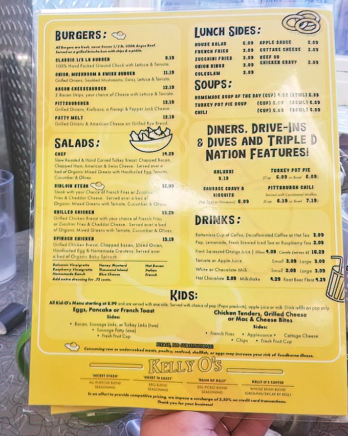 This isn't just a menu—it's a roadmap to happiness. Yellow pages filled with breakfast dreams and lunch fantasies that make decision-making deliciously difficult.