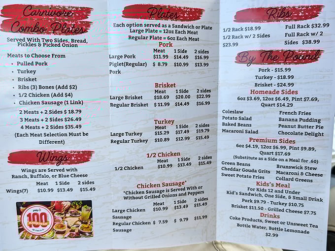 This menu isn't just a list—it's a roadmap to happiness. The "Carnivore Combo Plates" section speaks to my soul on a spiritual level.
