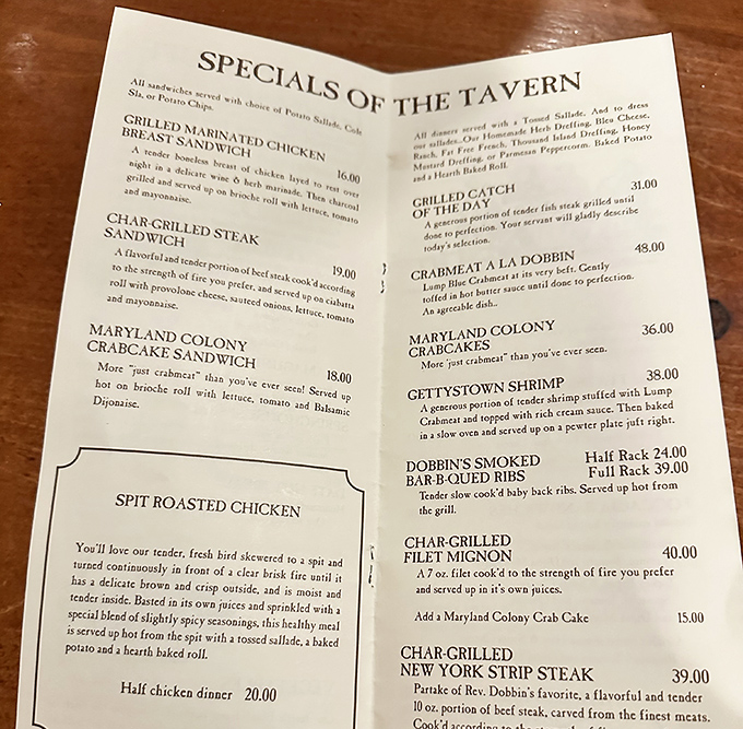 A menu that George Washington would approve of—hearty colonial fare meets modern culinary expertise in this historical treasure trove of flavors.