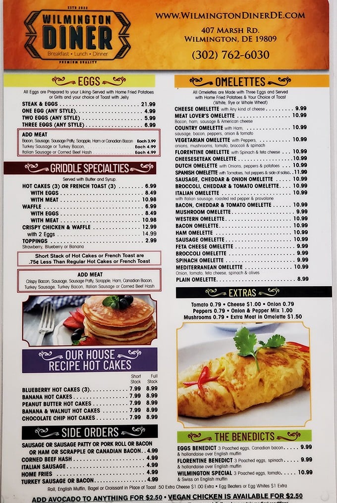 This menu isn't just a list of food—it's a roadmap to happiness. The breakfast section alone could solve most of life's problems.