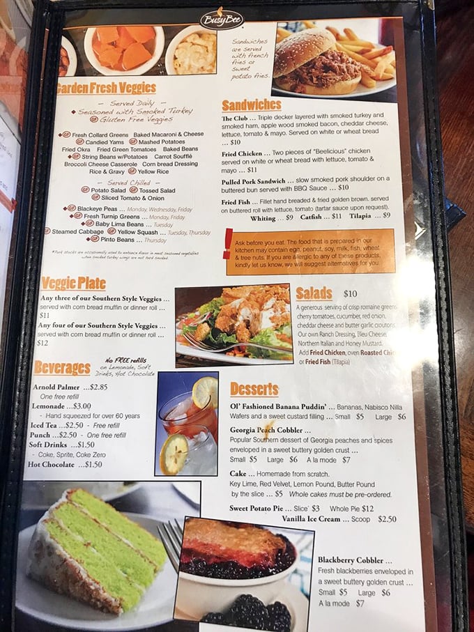 This menu isn't just a list of dishes—it's a roadmap to Southern happiness. Each item represents decades of culinary wisdom passed through generations.