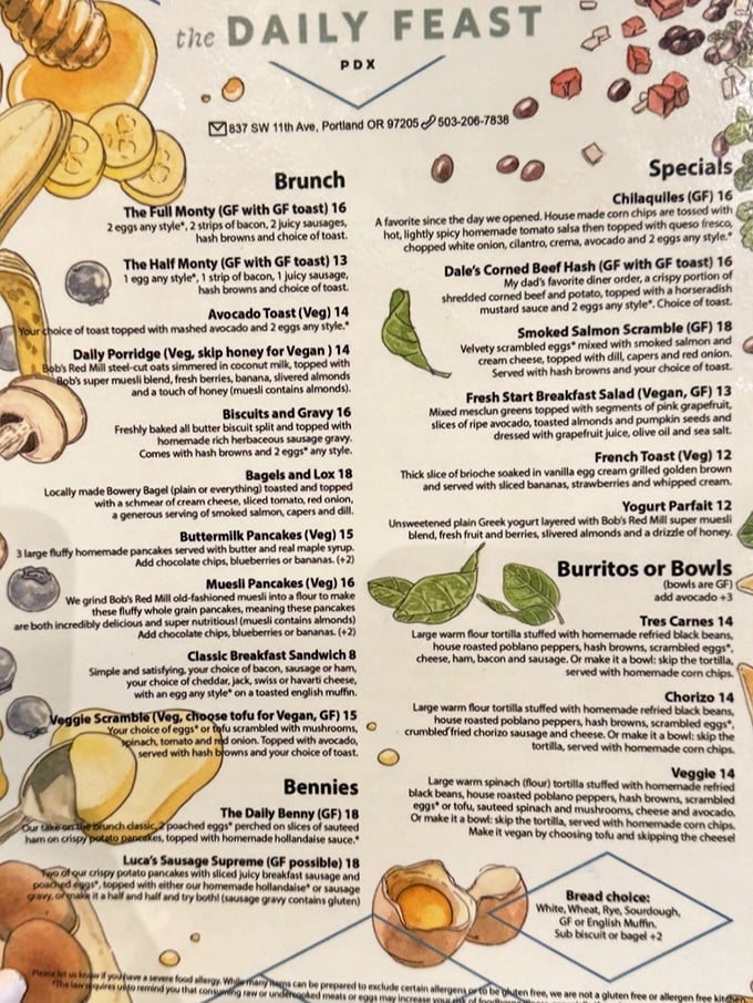 A menu that reads like a love letter to breakfast classics. That "Biscuits and Gravy" listing is practically winking at you.