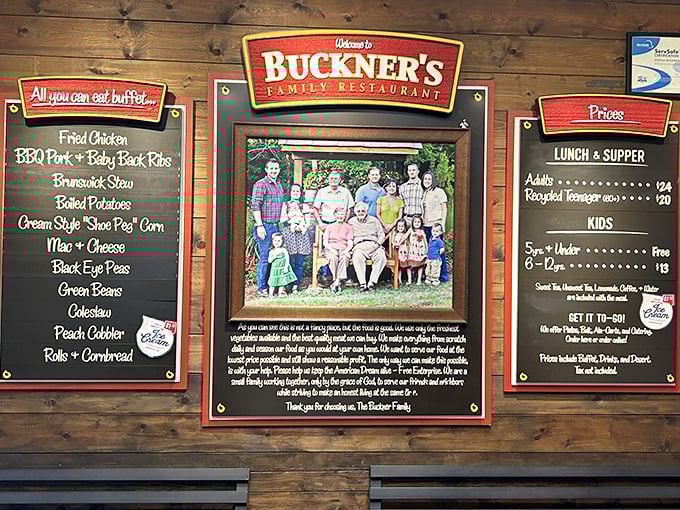 The menu board tells you everything you need to know—this isn't fancy food, it's necessary food. Soul-sustaining Southern classics that make you forget your phone exists.