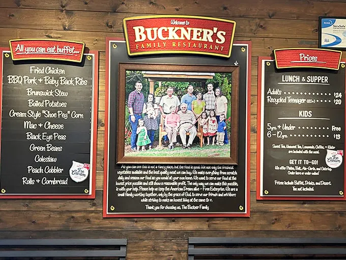 The menu board tells you everything you need to know—this isn't fancy food, it's necessary food. Soul-sustaining Southern classics that make you forget your phone exists.