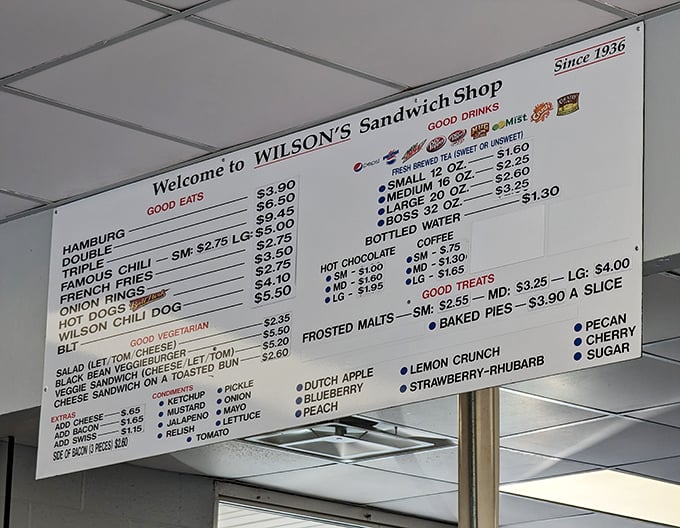 The menu board at Wilson's is like a greatest hits album—no experimental tracks, just classics that never miss.