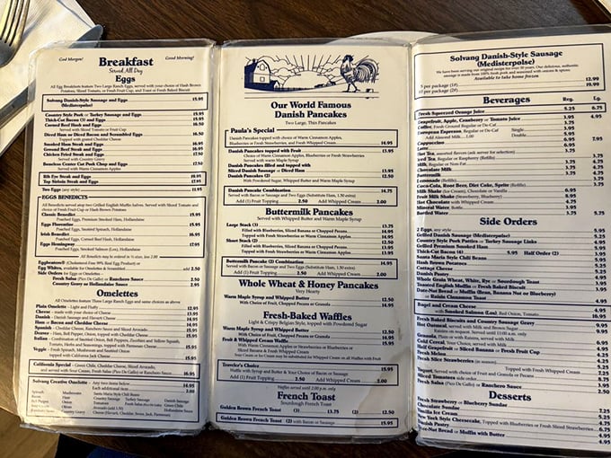The menu reads like a love letter to breakfast possibilities. Pro tip: anything in the "World Famous Danish Pancakes" section is your fast track to happiness.