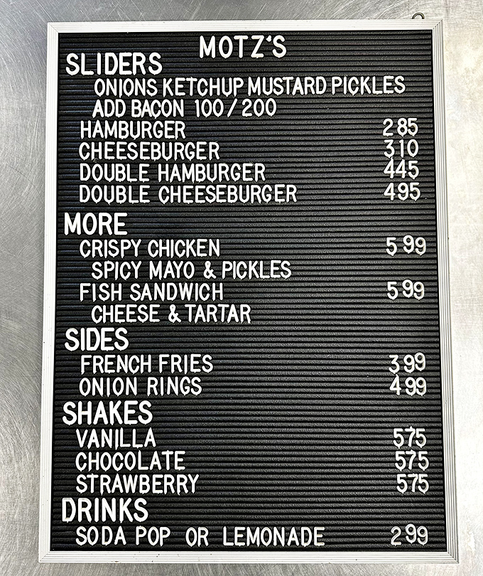 Simplicity is the ultimate sophistication. Motz's menu board proves you don't need a novel-length menu when you've perfected the essentials.