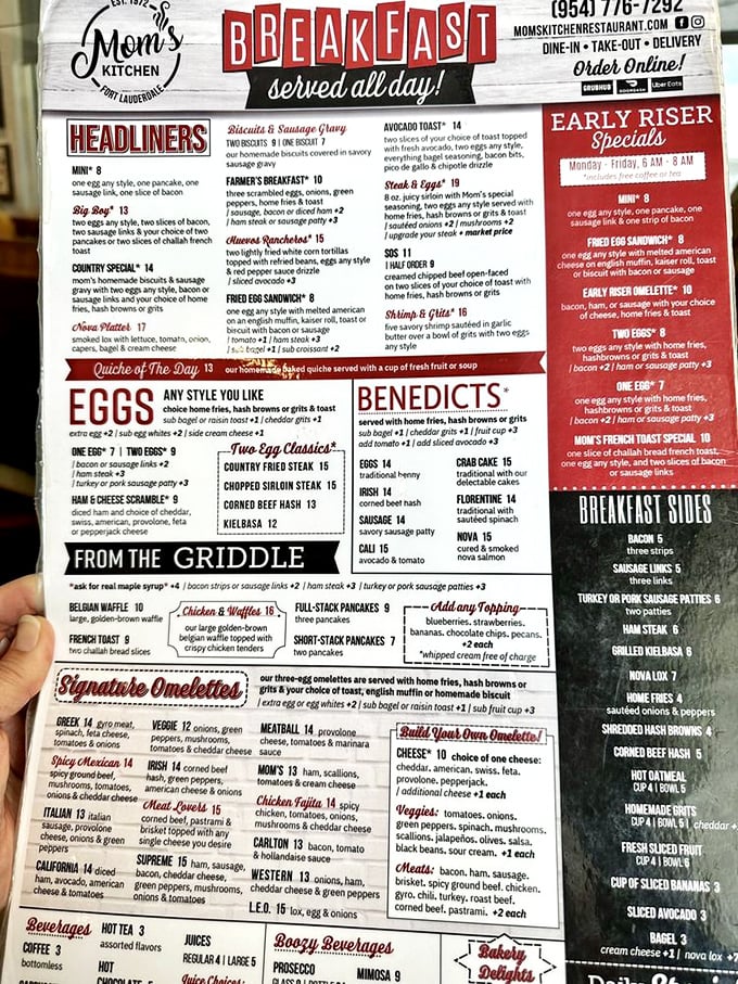 This menu isn't just extensive – it's a breakfast manifesto with enough options to require a strategic game plan.