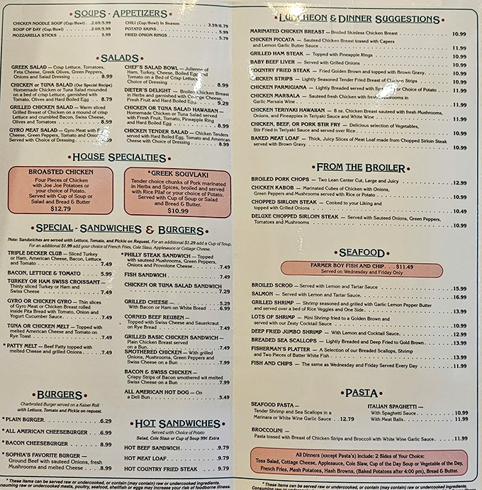 A menu that doesn't need fancy fonts or pretentious descriptions—just honest food that's stood the test of time while food trends have come and gone.