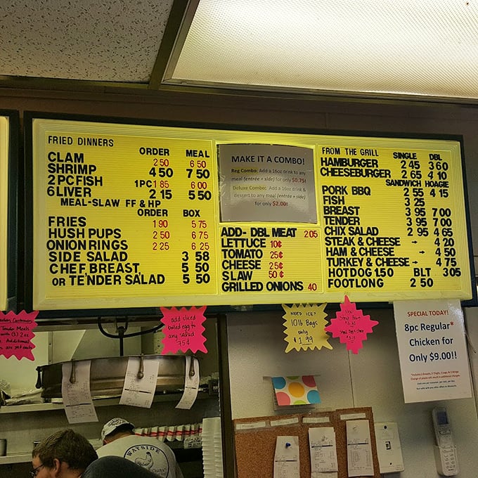 This menu board is a Southern comfort food treasure map. No fancy descriptions needed – just straightforward deliciousness waiting to be ordered.