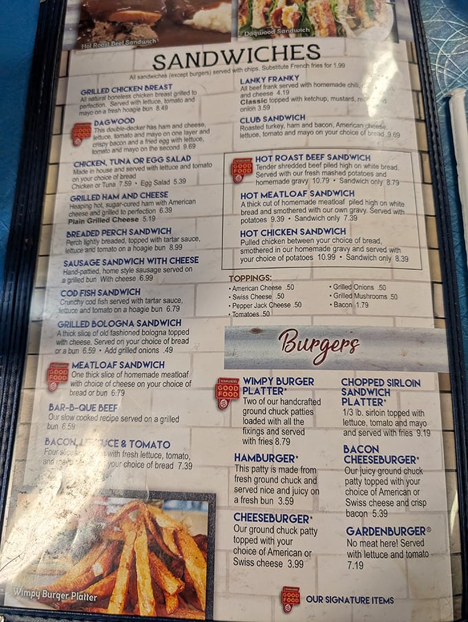 The menu reads like a comfort food manifesto – from the legendary Dagwood to hot open-faced sandwiches that would make your grandmother nod in approval.