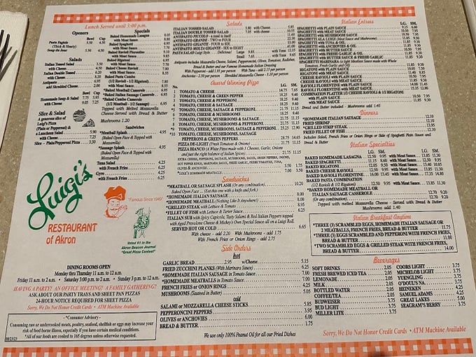 The menu at Luigi's reads like a love letter to Italian-American classics—no fancy descriptions needed when the food speaks this eloquently.