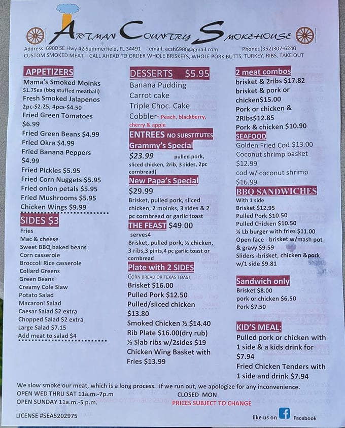 A menu that reads like a love letter to smoked meat. Grammy's Special and The Feast aren't just meals—they're edible adventures.