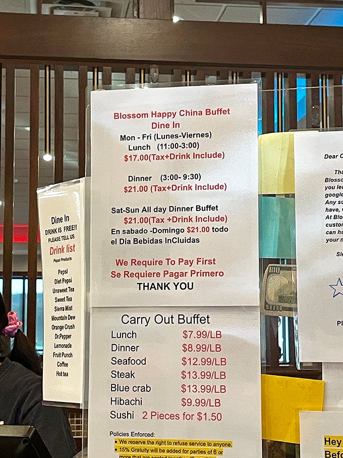 The menu board reveals the buffet's greatest magic trick: transforming your hunger into happiness without emptying your wallet.