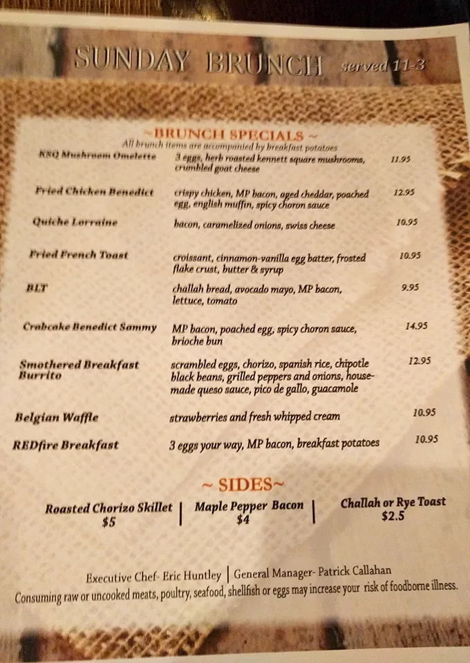Sunday brunch at Redfire isn't just a meal—it's a weekend religion with benedicts and burritos that'll make you forget Monday exists.