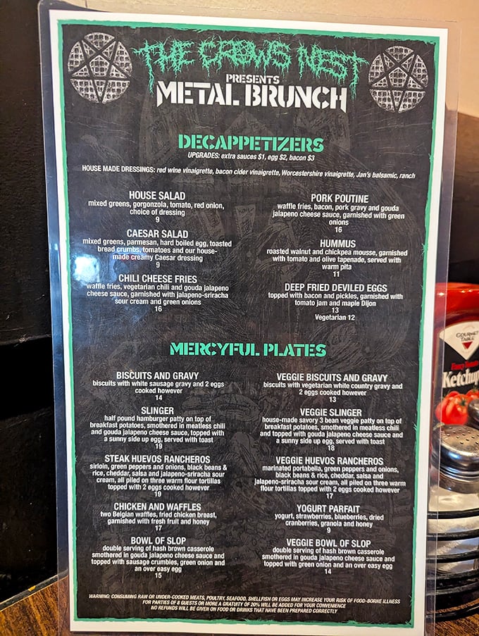 Metal Brunch isn't just a meal—it's a manifesto. This menu reads like a love letter to excess written by someone who understands breakfast's true potential.