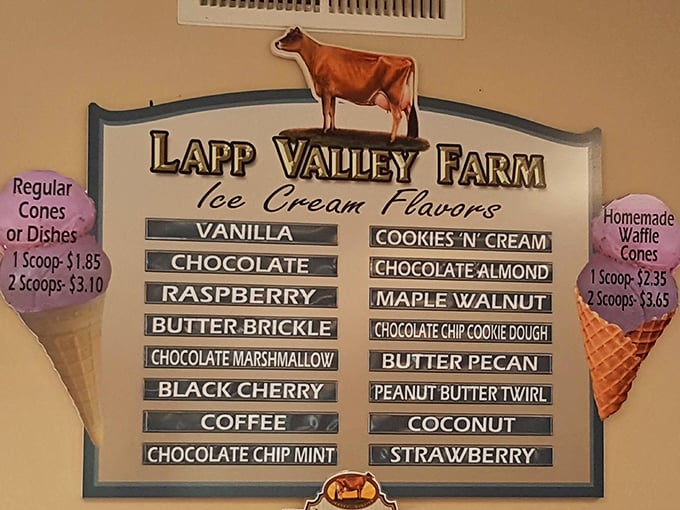 This menu board isn't just listing flavors—it's offering a roadmap to happiness. The hardest decision you'll make today is which scoop to try first.