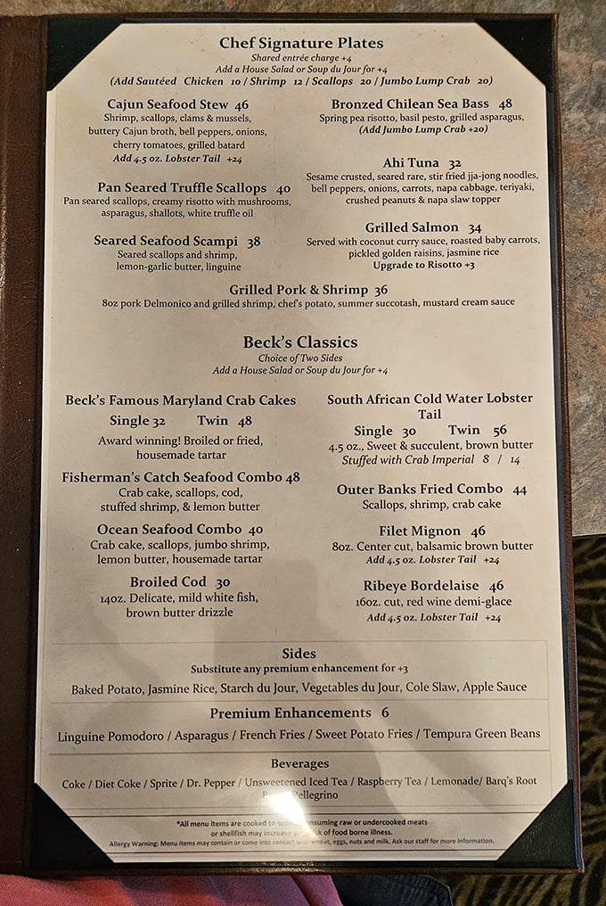 The menu reads like a love letter to seafood enthusiasts. Those famous Maryland crab cakes aren't just menu items—they're the headliners of a delicious concert.