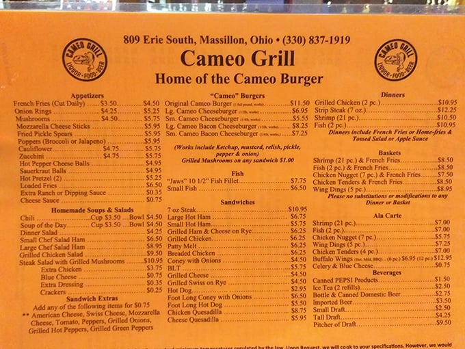 This menu isn't trying to impress with fancy fonts—it's too busy listing comfort foods that could make a cardiologist weep.
