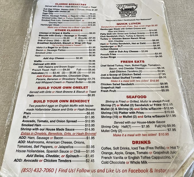 This isn't a menu – it's a time machine. When "Build Your Own Benedict" costs less than your streaming subscriptions, you know you've found breakfast nirvana.
