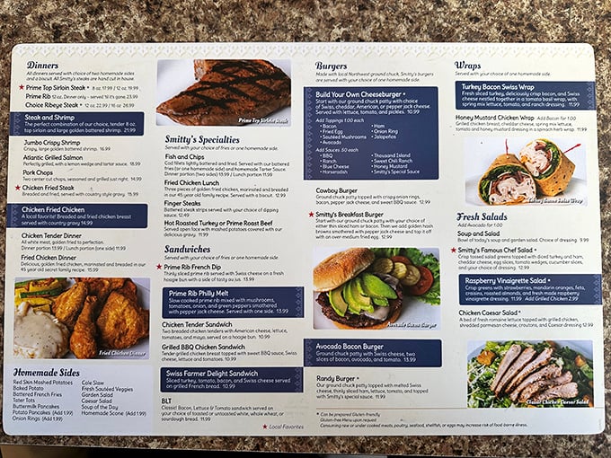 The menu—a sacred text of comfort food classics. Study it carefully; your happiness depends on making the right choice.