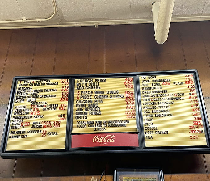 The menu board tells you everything you need to know about life's simple pleasures—no QR codes, no daily specials, just timeless Detroit diner classics.