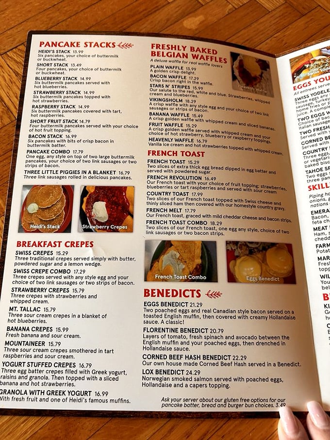The menu at Heidi's reads like breakfast poetry—each description more tempting than the last, making decision paralysis a delicious dilemma.