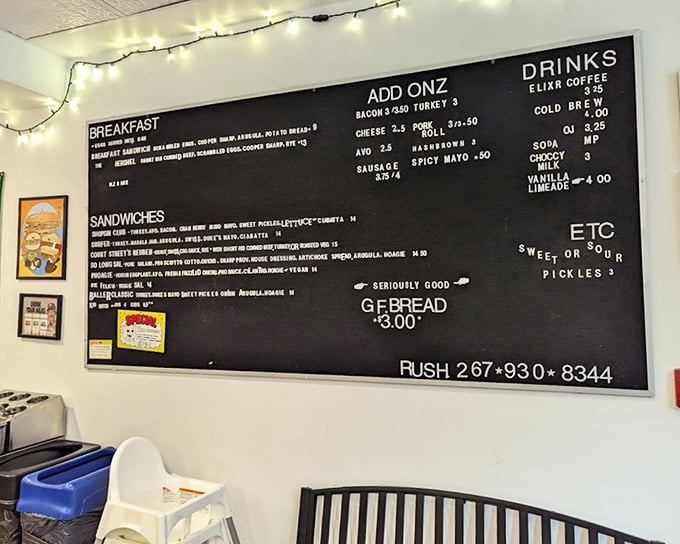 The menu board tells no lies—this is serious food without the serious attitude. Simple, focused offerings that make decision paralysis impossible, even before coffee.