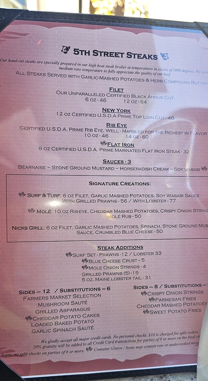 The menu reads like poetry for protein enthusiasts—notice how they don't just serve steaks, they've created a taxonomy of bovine bliss.