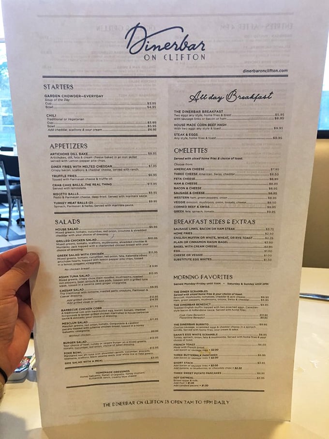 The menu at Dinerbar on Clifton reads like a love letter to comfort food—with enough options to induce the most delicious form of decision paralysis.