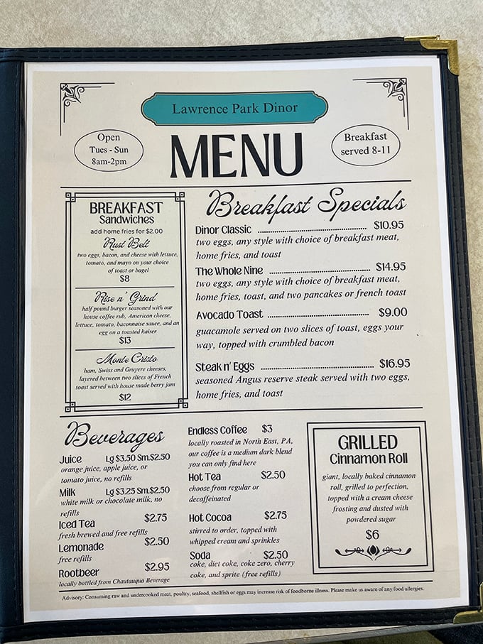 The menu tells you everything you need to know: straightforward comfort food with no pretension, just the promise of satisfaction.
