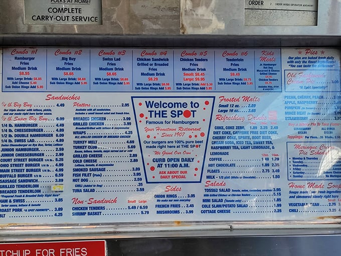 A menu board that reads like a love letter to American classics—no fancy descriptions needed when the food speaks for itself.