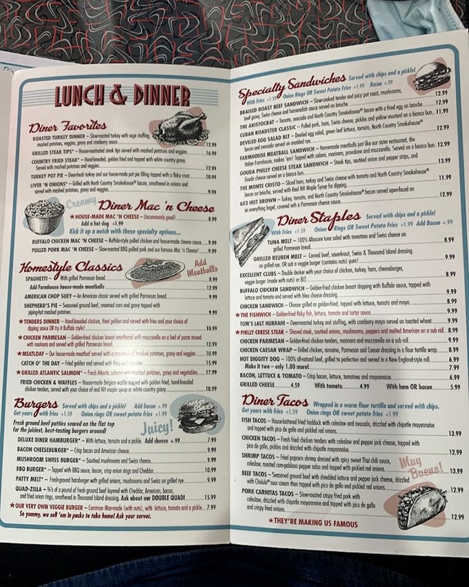 This menu isn't just a list of food—it's a roadmap to happiness with comfort classics that make decision-making deliciously difficult.