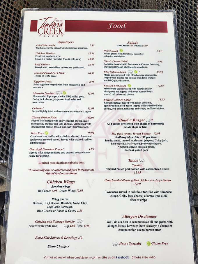 The menu reads like a love letter to comfort food – each description promising the kind of meal that makes you lean back and sigh contentedly.