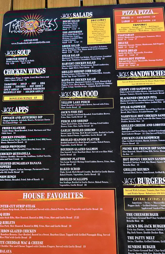This menu isn't just a list—it's a roadmap to happiness. The lobster bisque boldly claims top billing, and for good reason.