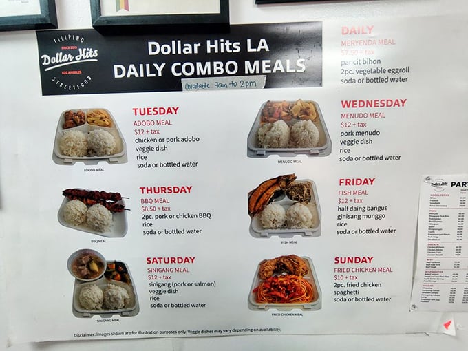 The daily combo meals board is like a Filipino calendar – each day bringing a new reason to celebrate with your stomach.