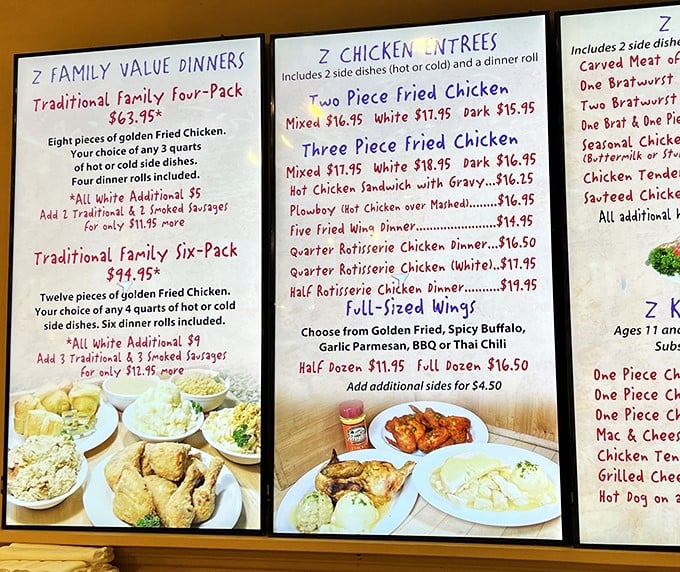 The menu board that's launched a thousand road trips. Those family-style chicken dinners aren't just meals—they're edible Michigan traditions passed down through generations.