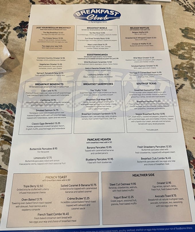 This menu isn't just a list of food—it's a roadmap to happiness. "Pancake Heaven" isn't just clever marketing; it's truth in advertising.