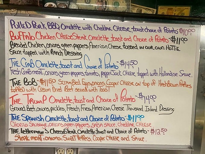The handwritten menu board—a dying art form. No fancy fonts or digital displays, just real specialties written by real people who really know how to cook.