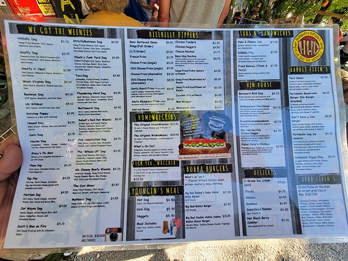 The menu reads like a novel of hot dog possibilities. Choosing just one is like picking a favorite child—nearly impossible.