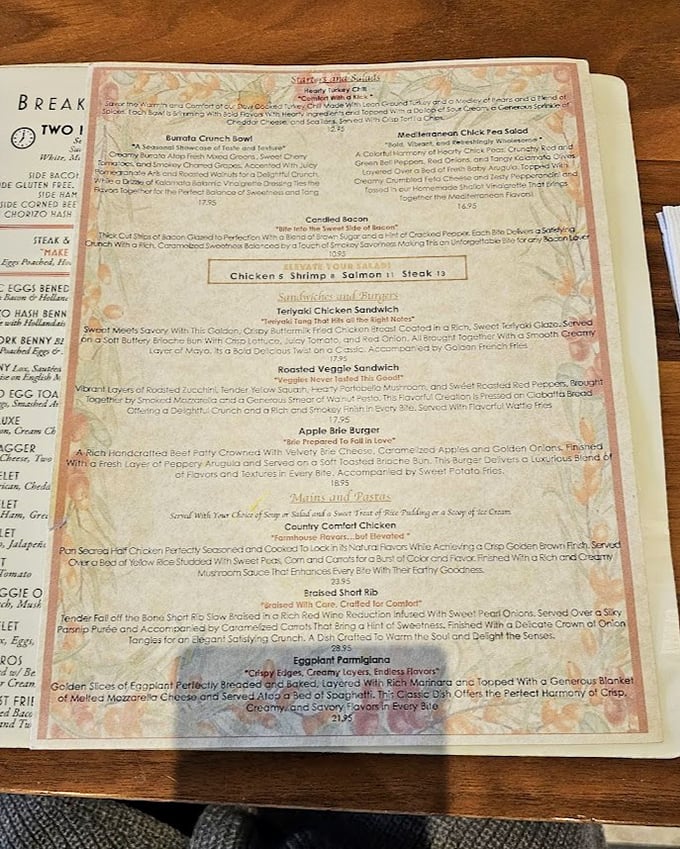 The menu at Tick Tock isn't just extensive—it's a novel of comfort food possibilities where breakfast for dinner isn't just allowed, it's encouraged.