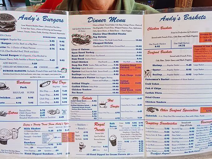 That menu board reads like a love letter to American comfort food, with prices that'll make you double-check your glasses.