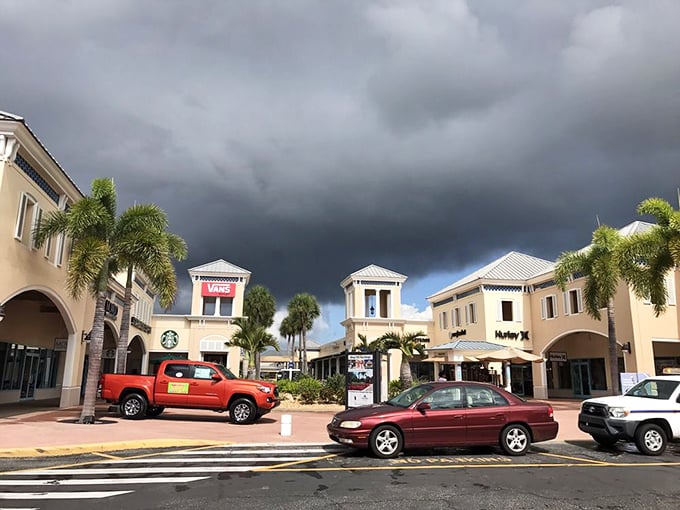 Storm clouds gather but shoppers remain undeterred – at these prices, a little rain is just nature's way of cooling you between stores.