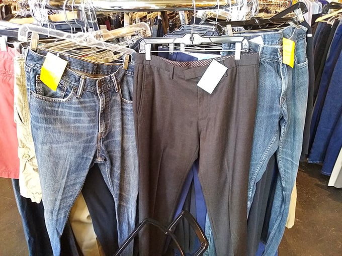 Denim dreams and business casual finds hang side by side, proving that good taste doesn't require a first-owner price tag.